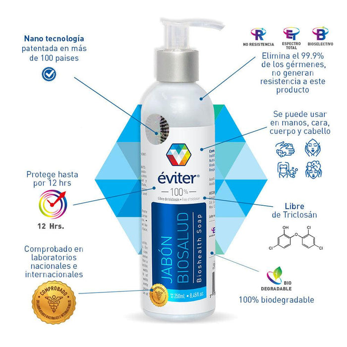 JABÓN ANTISÉPTICO BIOSALUD ÉVITER® 250 ml. | Éviter - GasdemB